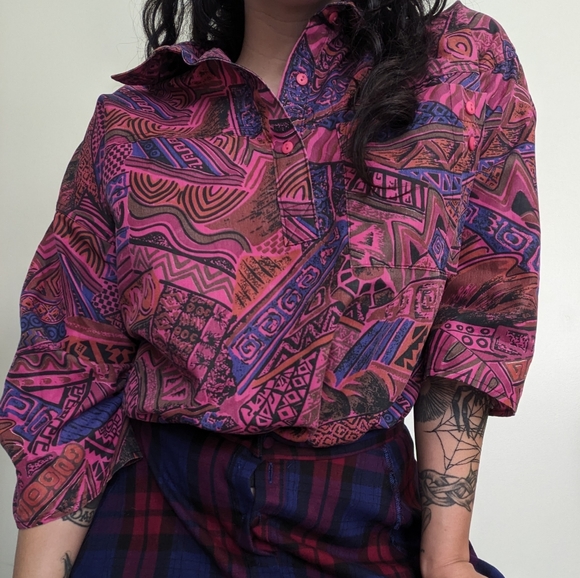 Tops | Funky Vintage Blouse | Poshmark
